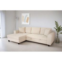 Trends by HG Ecksofa &raquo;Moritz L-Form, B: 265 cm&laquo; mit Schlaffunktion, Bettkasten & Zierkissen beige 92% Polyester;8% Nylon B/H/T: 265cm x 86cm x 150cm, 