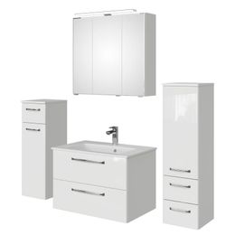 Badm&ouml;bel-Set &raquo;Badm&ouml;bel-Set Trentino 4-tlg Mineralmarmorwaschtisch,LED-Spiegelschrank&laquo; 5 Stk. tlg. wei&szlig; Einheitsgr&ouml;&szlig;e