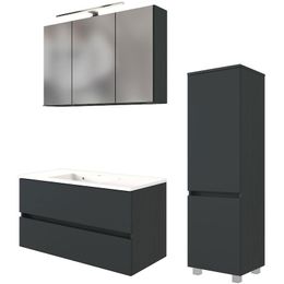 Welltime Badm&ouml;bel-Set &raquo; M&ouml;bel Baabe Waschtisch-Set 3tlg. oder 5tlg.&laquo; 3 Stk. tlg. grau Holzwerkstoff Set 3 3tlg.: Waschtisch 100cm breit, 