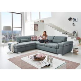 Die PlanBar Ecksofa &raquo;MP-IN17041 L-Form, Breite 320 cm&laquo; Sitztiefenverstellung, optional Kopfteilverstellung & Schlaffunktion grau 100% Polyester B/H/T: