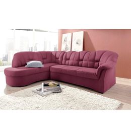 DOMO collection Ecksofa &raquo;Papenburg, zeitlose R&uuml;ckensteppung, elegante Armlehne, L-Form&laquo; mit Ottomane, wahlweise mit Bettfunktion rot Kunstleder 