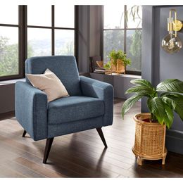 exxpo - sofa fashion Sessel &raquo;Samso, Loungesessel mit tollem Sitzkomfort&laquo; Komfortsitzh&ouml;he 49cm blau Webvelours, B/H/T: 82cm x 87cm x 49cm