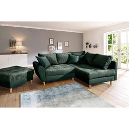 Home Affaire Ecksofa &raquo;Rice L-Form, B: 223 cm - OTTO. Verl&auml;ssliche Qualit&auml;t.&laquo; Set: Sofa & Hocker, 3 Zierkissen, Federkern gr&uuml;n Luxus-Microfaser (100% 