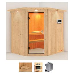 Karibu Sauna &raquo;Siirin&laquo; Set, Ofen 9 KW externe Strg easy beige Saunaofen, externe Steuerung, 9 kW