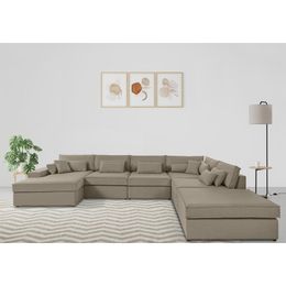 OTTO home Wohnlandschaft &raquo;Enid U-Form&laquo; 6 Teile, bestehend aus Modulen, in vielen Bez&uuml;gen, auch in Breitcord grau Baumwollmix (60% Baumwolle/40% Leinen
