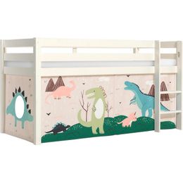 Vipack Spielbett &raquo;Pino, Kiefer massiv, mit Rolllattenrost u. Textil-Set, Made in Europe&laquo; B/H/T ca. 210x114x106cm, mit Leiter und Absturzschutz, verschiedene 