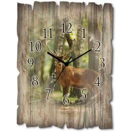 Artland Wanduhr &raquo;Hirsch 4 - Wald&laquo; wahlweise mit Quarz- oder Funkuhrwerk, lautlos ohne Tickger&auml;usche gr&uuml;n B/H/T: 30cm x 40cm x 0,6cm, Quarzuhr
