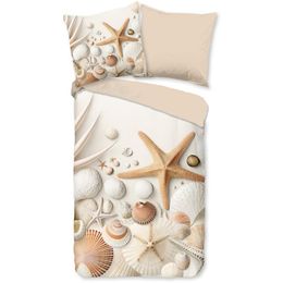 Good Morning Wendebettw&auml;sche &raquo;Cote&laquo; 2 Stk. 100% Baumwolle, Renforc&eacute;, Rei&szlig;verschluss, Wendeoptik, strand, Seestern beige Renforc&eacute;, Obermaterial: 100% 