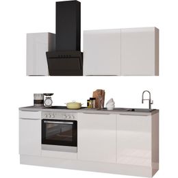 KOCHSTATION K&uuml;chenzeile &raquo;KS-Aken&laquo; Breite 210 cm, wahlweise mit E-Ger&auml;ten, mit Arbeitsplatte 38 mm stark wei&szlig; B/H/T: 210cm x 211,8cm x 60cm, ohne E-