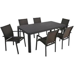 Garden Pleasure Garten-Essgruppe &raquo;AMIRA&laquo; 7 Stk. tlg. mit ausziehbarem Tisch grau Aluminium, Kunststoff B/H/T: 240cm x 89cm x 200cm, ausziehbar