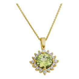 Firetti Damen Kettenanh&auml;nger &raquo;Schmuck Geschenk Gold 333 Halsschmuck Anh&auml;nger Blume&laquo; mit Peridot - mit Brillanten gr&uuml;n 0,15 P2 = erkennbare Einschl&uuml;sse