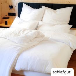 Schlafgut Bettw&auml;sche &raquo;Premium Knitted Jersey 2teiliges Bettw&auml;scheset&laquo; 2 Ton-in-Ton Rei&szlig;verschluss, Bio-Baumwolle mit Elasthan, Uni, OEKO Tex wei&szlig; Jersey, 