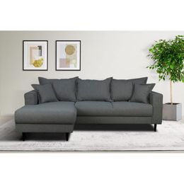 Home Affaire Ecksofa &raquo;VEYRAS L-Form, hoher Sitzkomfort, Ma&szlig;e B/T/H: 230/150/76 cm&laquo; mit Wellenunterfederung, incl. R&uuml;ckenkissen und Zierkissen grau 100
