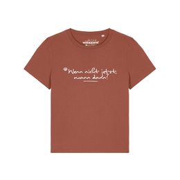Watapparel T-Shirt 'Wenn Nicht Jetzt Wann Dann' Damen Gr&ouml;&szlig;e XXL rostbraun / wei&szlig;