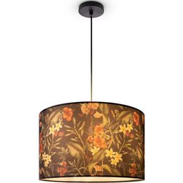 Paco Home Pendelleuchte &raquo;Hugo Flower&laquo; E27 Schlafzimmer Pendelleuchte Wohnzimmer Blumen Stoff Lampenschirm schwarz &Oslash; 45,5cm H: 27cm