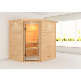 Karibu Sauna &raquo;Mia (Fronteinstieg)&laquo; inklusive Ofenschutzgitter und T&uuml;r beige (ohne Ofen)