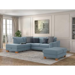 Sit & More sit&more Ecksofa &raquo;Dundee L-Form&laquo; mit Federkern und Massivholzf&uuml;&szlig;en, wahlweise mit Kopfteilverstellung blau B/H/T: 263cm x 86cm x 219cm, Struktur weich