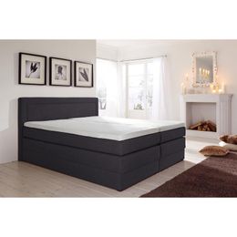 Hapo Boxspringbett mit Bettkasten grau Kopfteil, seitliche Unterbox und Obermatratze sind mit pflegeleichtem Feinstrukturstoff in Leinenoptik (100% 