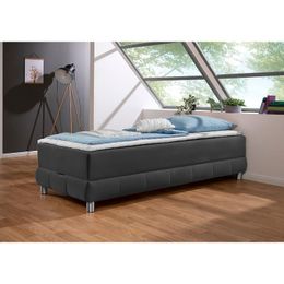 Home Affaire Boxspringbett &raquo;Vaasa&laquo; f&uuml;r Dachschr&auml;gen geeignet, inkl. Bettkasten und Topper grau Samtstoff, Liegefl&auml;che B/L: 90cm x 200cm, H2 + H2, 