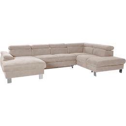 COTTA Wohnlandschaft &raquo;Komaris U-Form, B: 320 cm&laquo; mit Kopfteilverstellung, optional Schlaffunktion, Bettkasten & Licht beige Microfaser PRIMABELLE (100