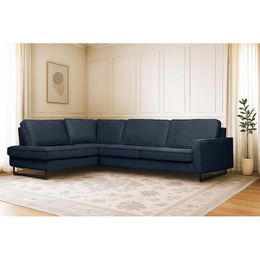 OTTO home Ecksofa &raquo;Pinto, 290 cm, Cord, Chenille, Lederoptik, Ottomane links / rechts&laquo; mit Keder, schwarze Metallf&uuml;&szlig;e, Wellenunterfederung blau Luxus-
