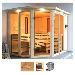 Karibu Sauna &raquo;Avril&laquo; Set, Ofen 9 KW externe Strg easy beige Saunaofen, externe Steuerung, 9 kW