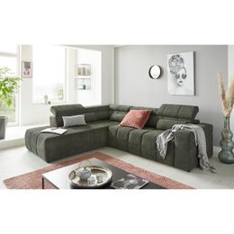 DOMO collection Ecksofa &raquo;BRANDON L-Form, auch in Leder&laquo; inklusive Kopfteilverstellung, wahlweise mit Sitztiefenverstellung gr&uuml;n B/H/T: 275cm x 80cm x 