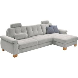 Die PlanBar Ecksofa &raquo;PP-LA19101 L-Form, Breite 316 cm&laquo; wahlweise mit Schlaffunktion und verstellbaren Kopfst&uuml;tzen, in Cord grau 88% Polyester;12% 