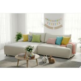 Trendmanufaktur Ecksofa &raquo;Fordon, Schlafsofa mit Bettkasten, Couch in L-Form, Breite 250 cm&laquo; in Struktur LUMOS, 3D-Effekt, sandgrau, Recamiere links 