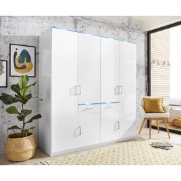 Priess Kleiderschrank wahlweise mit Kranzbeleuchtung wei&szlig; Holzwerkstoff B/H/T: 185cm x 193cm x 55cm, Schubladen: 2 Stk. mit Kranzbeleuchtung