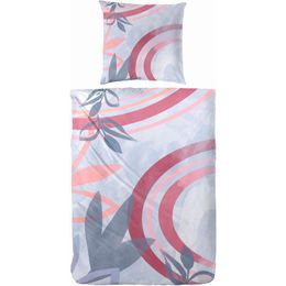 Primera Bettw&auml;sche &raquo;Art Deco&laquo; 2 Stk. mit gro&szlig;em Print blau Satin, Obermaterial: 100% Baumwolle B/L: 135cm x 200cm, 1 Stk., 1 Stk., Satin, B/L: 80cm x 80cm, 2 