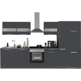 KOCHSTATION K&uuml;chenzeile &raquo;KS-Luhe&laquo; 330 cm breit, wahlweise mit oder ohne E-Ger&auml;ten, gefr&auml;ste MDF-Fronten grau B/H/T: 330cm x 60cm, ohne E-Ger&auml;te