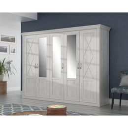 FORTE Kleiderschrank &raquo;Kashmir, Landhausstil, inklusive edlem Passepartout-Rahmen&laquo; Ma&szlig;e (B/T/H): 268,5/63/206cm, mit Spiegel und dekorative Fr&auml;sungen 