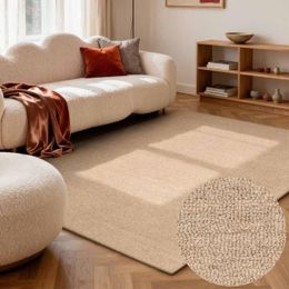 ELLE DECORATION Wollteppich &raquo;Knots&laquo; rechteckig 13 mm H&ouml;he Handtuft, Wolle, Feines Boucl&eacute;, Wohnzimmer, Schlafzimmer, Natur beige Wolle B : 140cm 1 Stk.