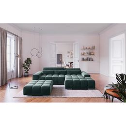 COTTA Ecksofa &raquo;Orion L-Form, B: 307 cm, moderne Steppung, bequeme Wellenunterfederung&laquo; 2x Kopfteilverstellung & 3 Nierenkissen 100% Polyester B/H/T: 
