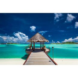 papermoon Fototapete &raquo;Boat Jetty Maldives&laquo; glatt bunt Vlies B/L: 5m x 2,8m, Bahnen: 10 Stk.