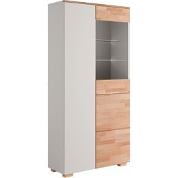 OTTO home Vitrine &raquo;CITRA70,viel Stauraum, Wohnzimmer,T&uuml;r mit Glaseinsatz, Trendfarbe Grau&laquo; B/T/H:90/35/185cm, Kernbuche teilmassiv, push to open T&uuml;ren