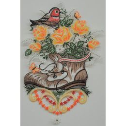 Stickereien Plauen Fensterbild &raquo;Pflanzschuh mit Vogel&laquo; bunt Polyester B/L: 22cm x 32cm