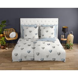 Good Morning Wendebettw&auml;sche &raquo;Juhvo&laquo; 2 100% Baumwolle, Renforc&eacute;, Rei&szlig;verschluss, Wendeoptik, Herzen wei&szlig; Renforc&eacute;, Obermaterial: 100% Baumwolle B/L: 