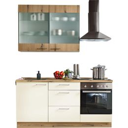 KOCHSTATION K&uuml;che &raquo;Trea&laquo; vormontiert, wahlweise mit E-Ger&auml;ten, Stellbreite 180 cm beige B/H/T: 180cm x 87cm x 58cm, ohne E-Ger&auml;te, Sp&uuml;lenschrank links
