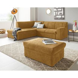 DOMO collection Hocker &raquo;Topper&laquo; mit Wellenunterfederung, auf Kunststoffgleitern gelb B/H/T: 93cm x 40cm x 69cm, Chenille-Optik