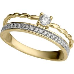 Firetti Damen Fingerring &raquo;Schmuck Geschenk Gold 333 Damenring Goldring 2-reihige Optik Bicolor&laquo; mit Zirkonia (synth.) gelb 16, Gelbgold 333, 2mm