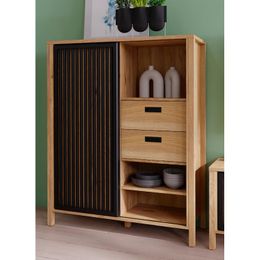 FORTE Highboard &raquo;Jytana&laquo; Breite 103,4 cm, Schiebet&uuml;re mit Lamellenoptik, Mauvella Eiche/Schwarz schwarz Holzwerkstoff B/H/T: 103,4cm x 129,9cm x 