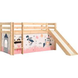 Vipack Spielbett &raquo;Pino, Kiefer massiv, mit Rolllattenrost u. Textil-Set, Made in Europe&laquo; B/H/T ca. 210x114x218cm, mit Absturzschutz, Leiter und Rutsche, 