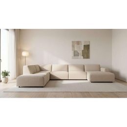 OTTO home Wohnlandschaft &raquo;Naddine&laquo; B. 389 cm, U-Form, Strukturstoff M&eacute;lange-Effekt, Wellenunterfederung beige 100% Polyester B/H/T: 389cm x 75cm x 