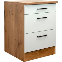 Flex-Well Auszugsunterschrank &raquo;Vintea&laquo; (B x H x T) 50 x 86 x 60 cm, mit praktischen Ausz&uuml;gen beige Holzwerkstoff Lancelot Oak, B/H/T: 60cm x 85cm x 60cm, 