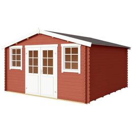 Lasita Maja Gartenhaus &raquo;Wels 4&laquo; Blockbohlenhaus 28mm, Fundamentmass 3900x3900, Schwedenrot rot Massivholz Fu&szlig;boden im Gartenhaus, ohne Dacheindeckung