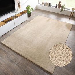 OTTO home Wollteppich &raquo;Gabbo Natur, Handgefertigt, Teppich, reine Wolle, meliert&laquo; rechteckig 14 mm H&ouml;he reine Wolle, Uni, Wohnzimmer, Schlafzimmer, 