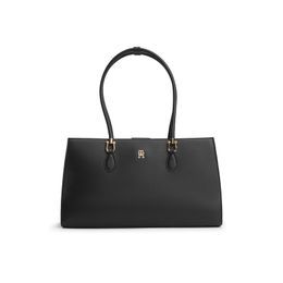 Tommy Hilfiger Damen Henkeltasche &raquo;TH GRACE SATCHEL&laquo; Damen Handtasche, Tragetasche, Abendtasche mit goldfarbenen Details schwarz B/H/T: 42cm x 24cm x 