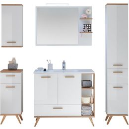 Badm&ouml;bel-Set &raquo;Quickset Mineralmarmor-Waschtisch mit LED-Spiegel, Unterschrank&laquo; 7 Stk. tlg. wei&szlig; Glas, Holzwerkstoff B/H/T: 172cmcm x 46cmcm